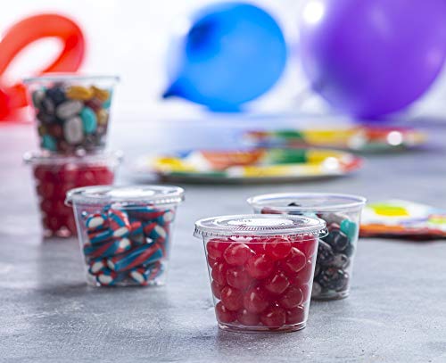 Plastimade Clear Disposable Plastic Portion Cups With Lids (100 Sets - 5.5 Oz) - Disposable Condiment Cups, Thanksgiving Sauce/Dip/Dressing Cups, Souffle Cups & Jello Shot Cups With Lids
