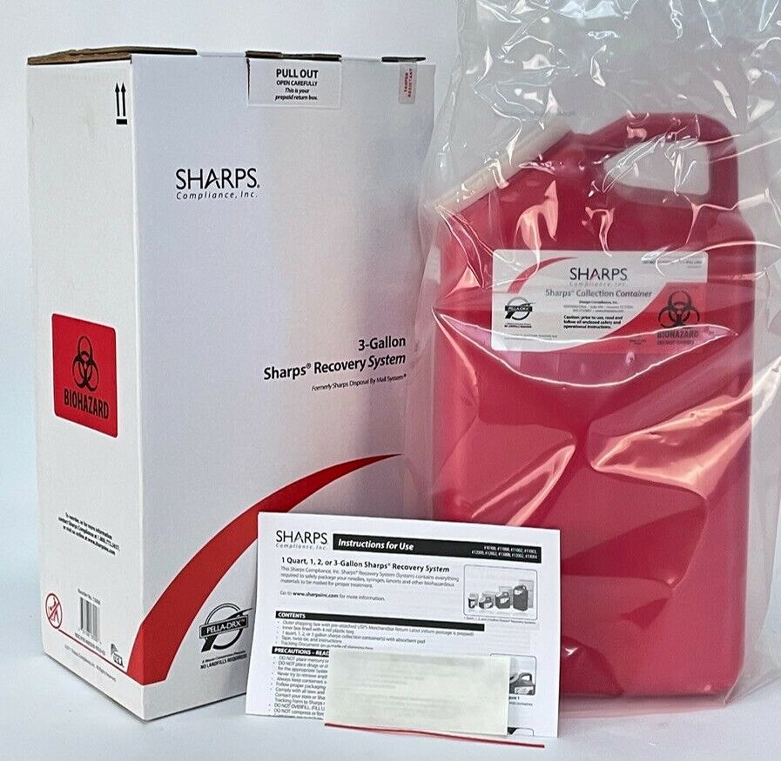 Sharps Compliance 13000-008 Sharps Recovery System 3 gal Needle Disposal Container, English, 15.34 fl. oz., Plastic, 1 x 1 x 1