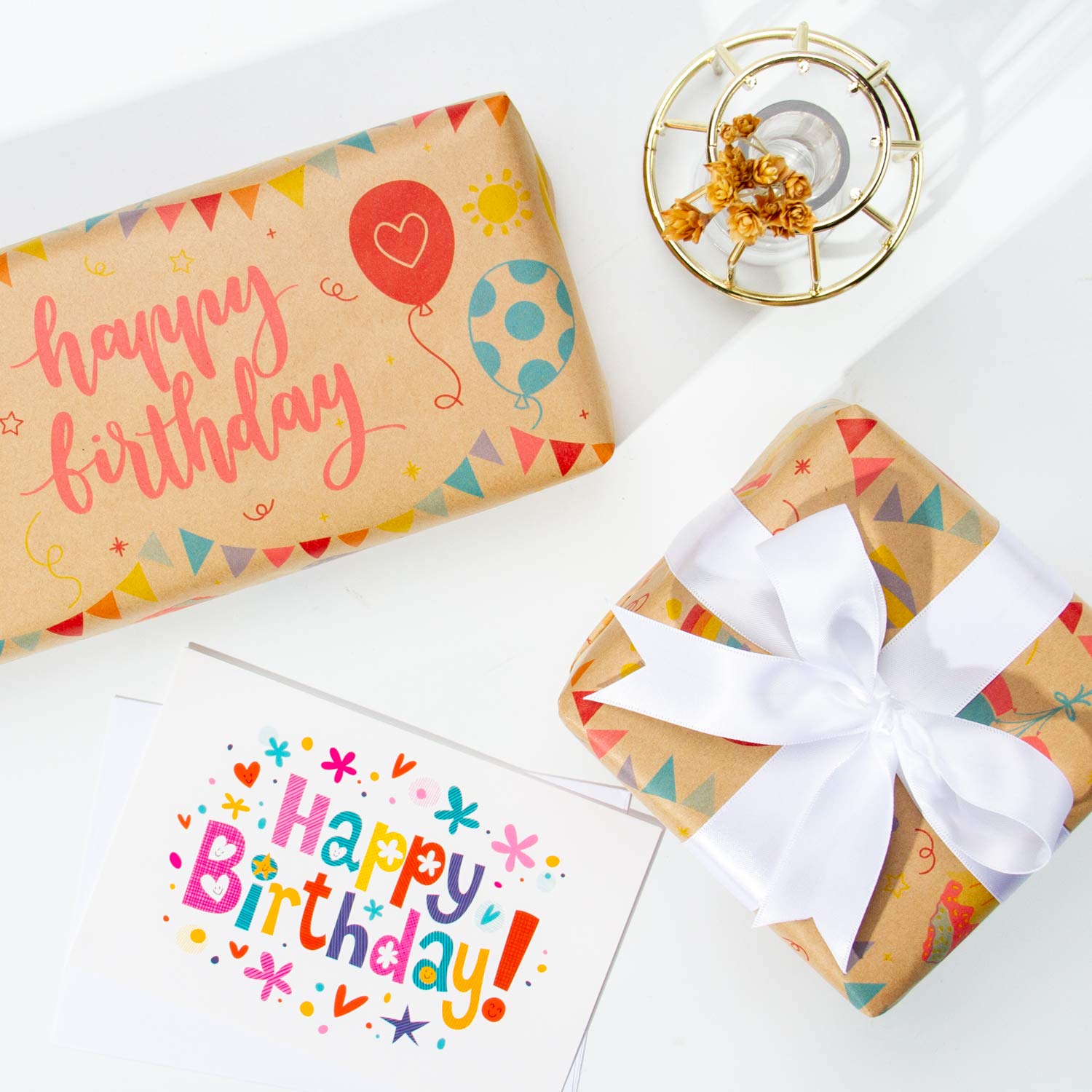 RUSPEPA Kraft Wrapping Paper Roll - Birthday Theme Design Great for Birthday, Party, Baby Shower Wrap - 24 inches X 100 feet