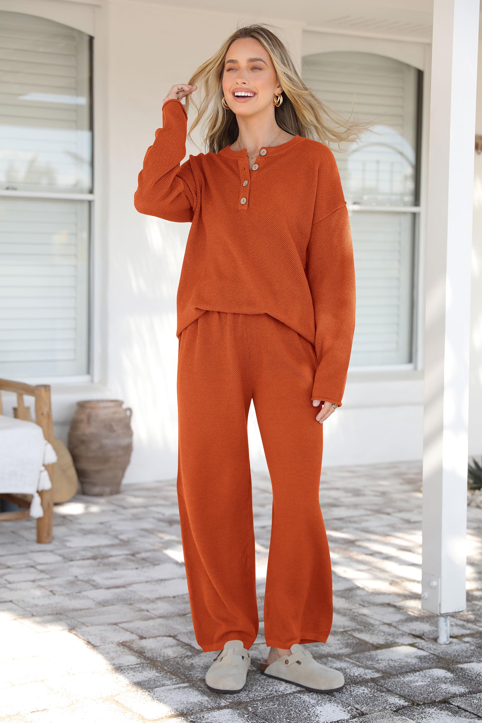 PRETTYGARDEN Women's 2 Piece Tracksuit Outfits 2024 Fall Knit Sweater And Wide Leg Pants Sweatsuit Lounge Sets (Caramel,X-Large)