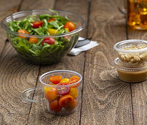 Plastimade Clear Disposable Plastic Portion Cups With Lids (100 Sets - 5.5 Oz) - Disposable Condiment Cups, Thanksgiving Sauce/Dip/Dressing Cups, Souffle Cups & Jello Shot Cups With Lids