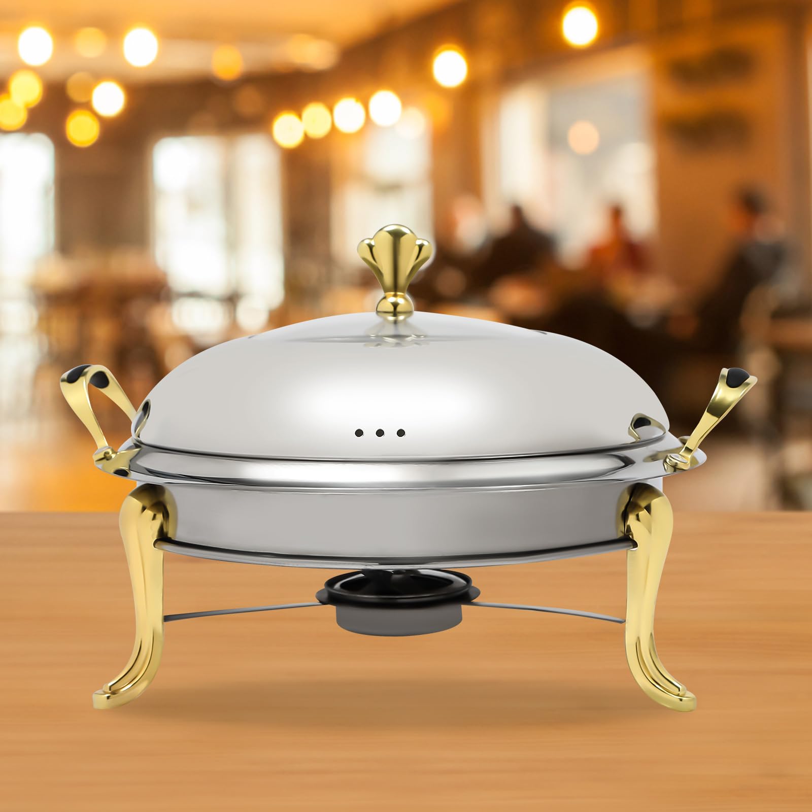 2.5QT Stainless Steel Round Chafing Dishes for Buffet, Electric Chafing Dish Buffet Set, Food Warmer Buffet, Warming Trays for Buffets with Glass Lid & Lid Holder, for Wedding Party Banquet Event