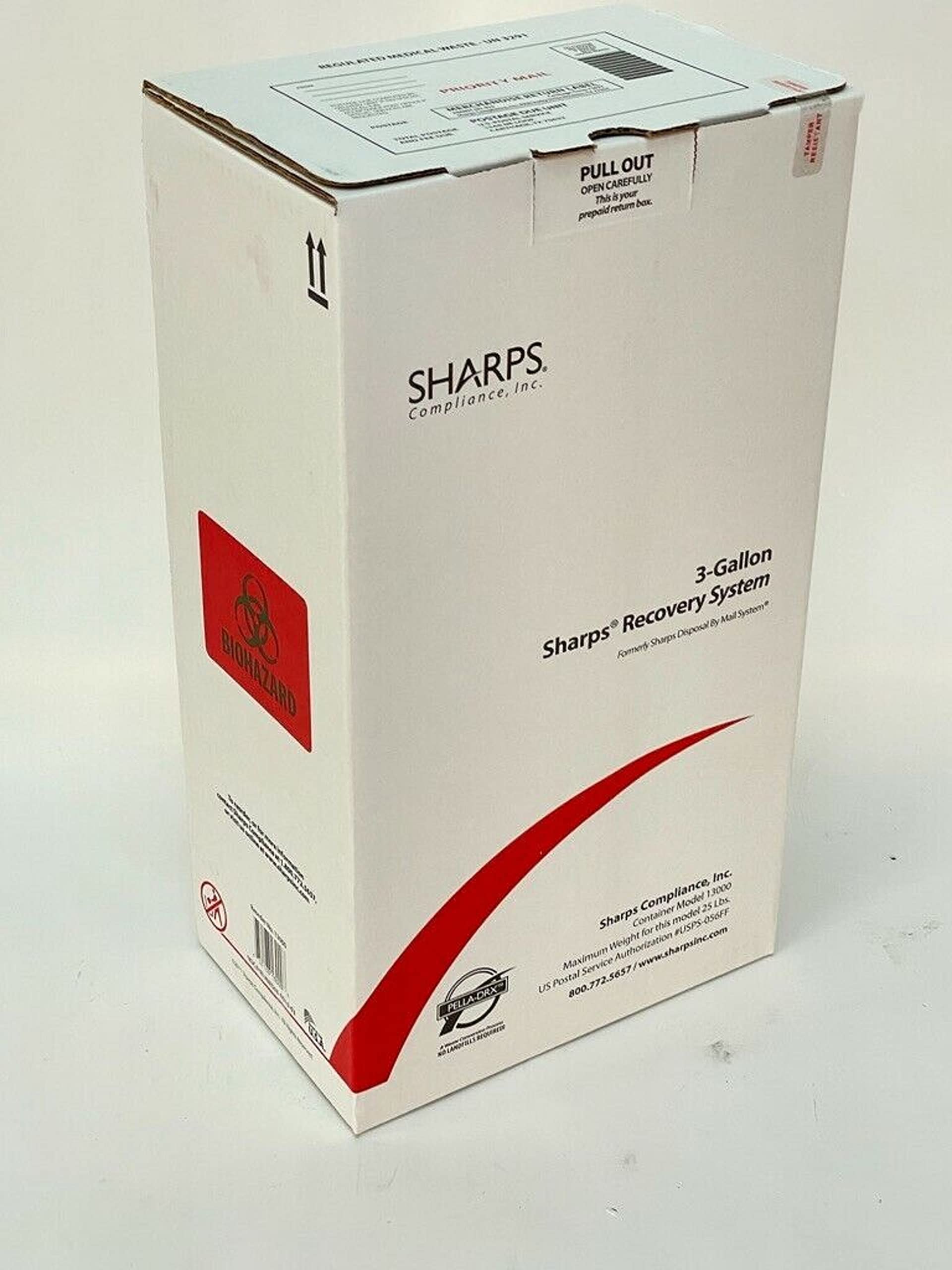 Sharps Compliance 13000-008 Sharps Recovery System 3 gal Needle Disposal Container, English, 15.34 fl. oz., Plastic, 1 x 1 x 1