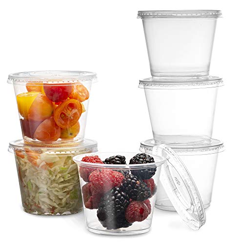 Plastimade Clear Disposable Plastic Portion Cups With Lids (100 Sets - 5.5 Oz) - Disposable Condiment Cups, Thanksgiving Sauce/Dip/Dressing Cups, Souffle Cups & Jello Shot Cups With Lids