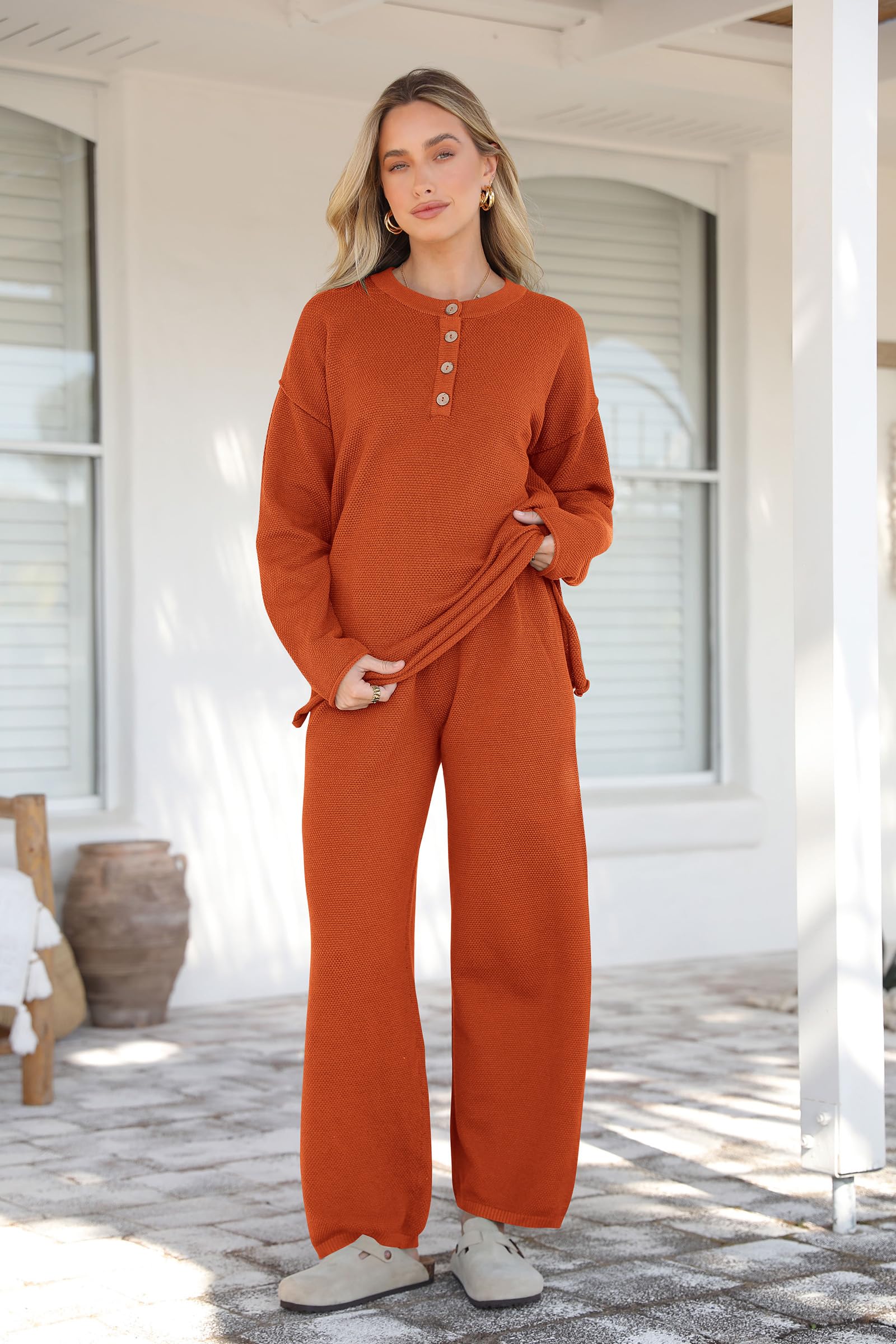 PRETTYGARDEN Women's 2 Piece Tracksuit Outfits 2024 Fall Knit Sweater And Wide Leg Pants Sweatsuit Lounge Sets (Caramel,X-Large)