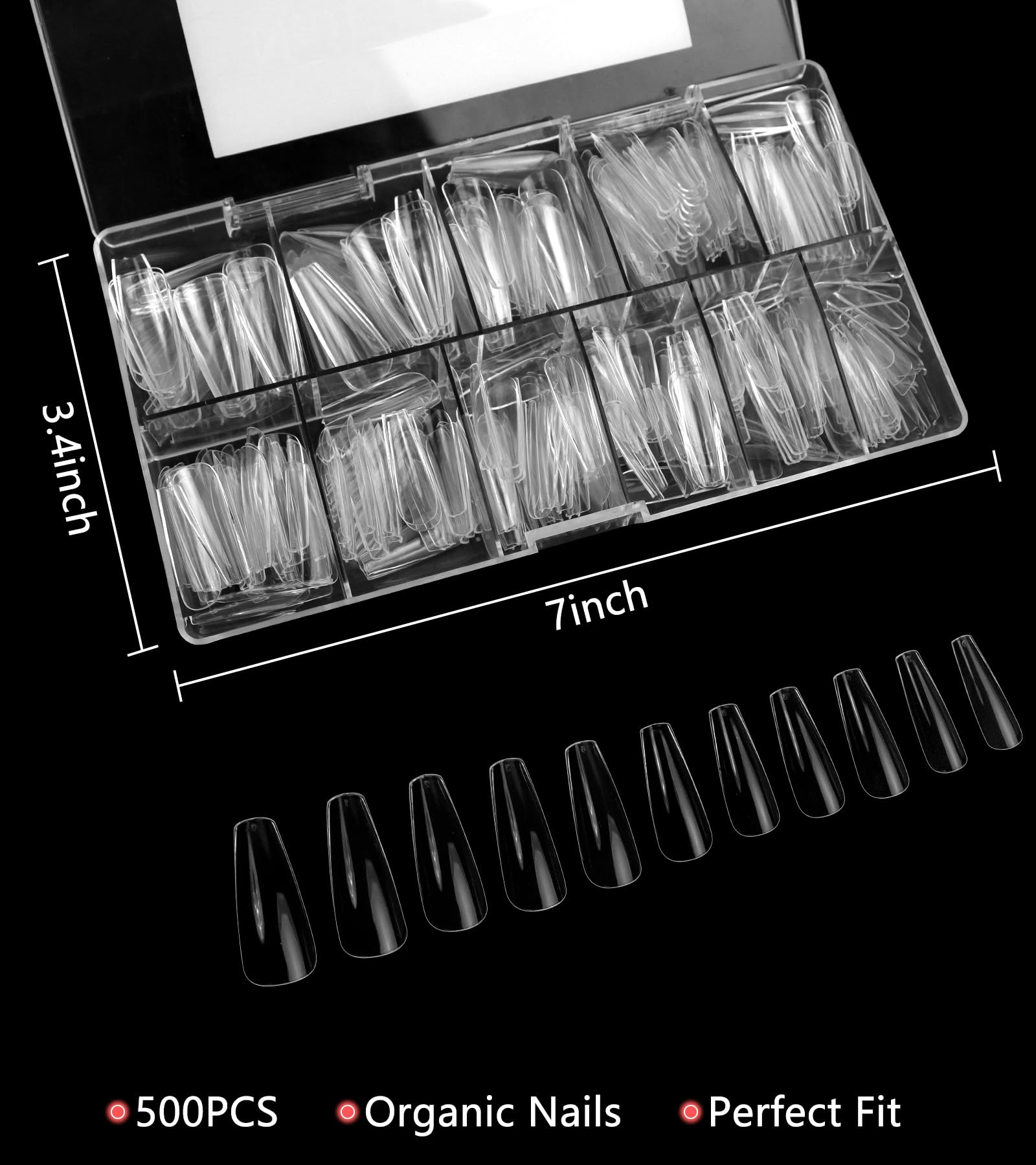 Yevyo 500 Pcs Clear Gel X Nail Tips Coffin Nail Tips False Nail Tips, Acrylic Fake Nail Soft Medium Coffin Shape Nail Extension Tips Extra Long Nail Tips Full Cover Nail Tips for Nail Arts DIY Home