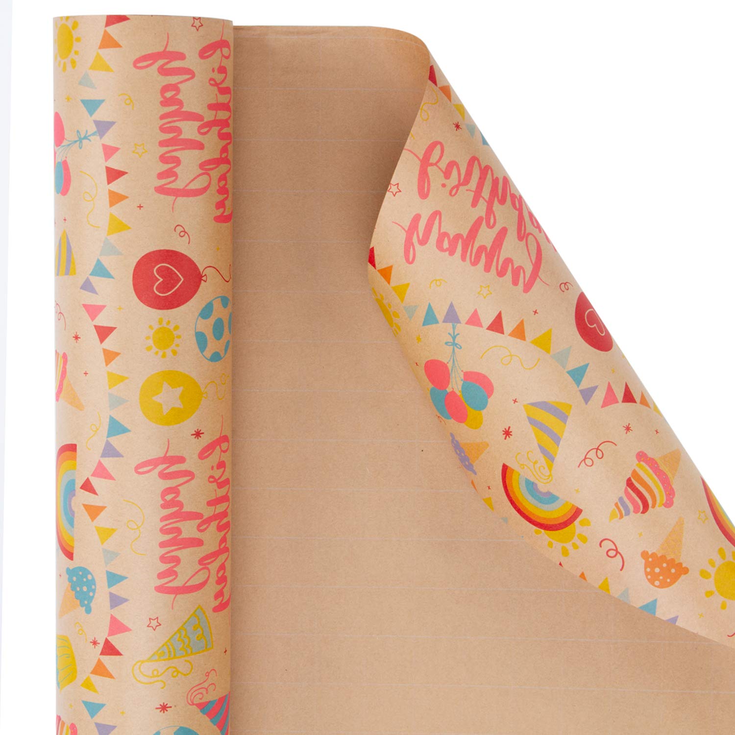 RUSPEPA Kraft Wrapping Paper Roll - Birthday Theme Design Great for Birthday, Party, Baby Shower Wrap - 24 inches X 100 feet