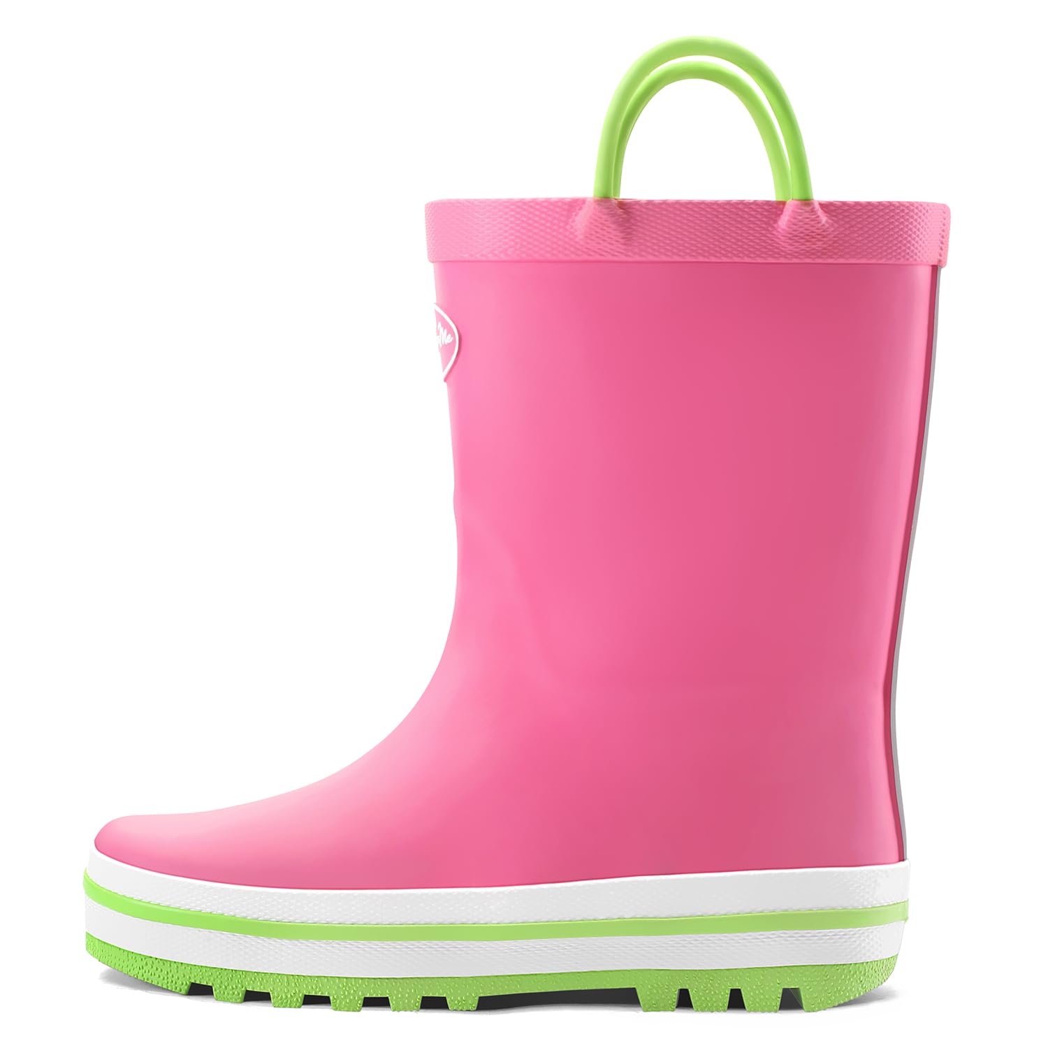 KomForme Kids Rain Boots, Waterproof Rubber Matte Boots with Reflective Stripes and Easy-on Handles Pink, 2 Big Kid