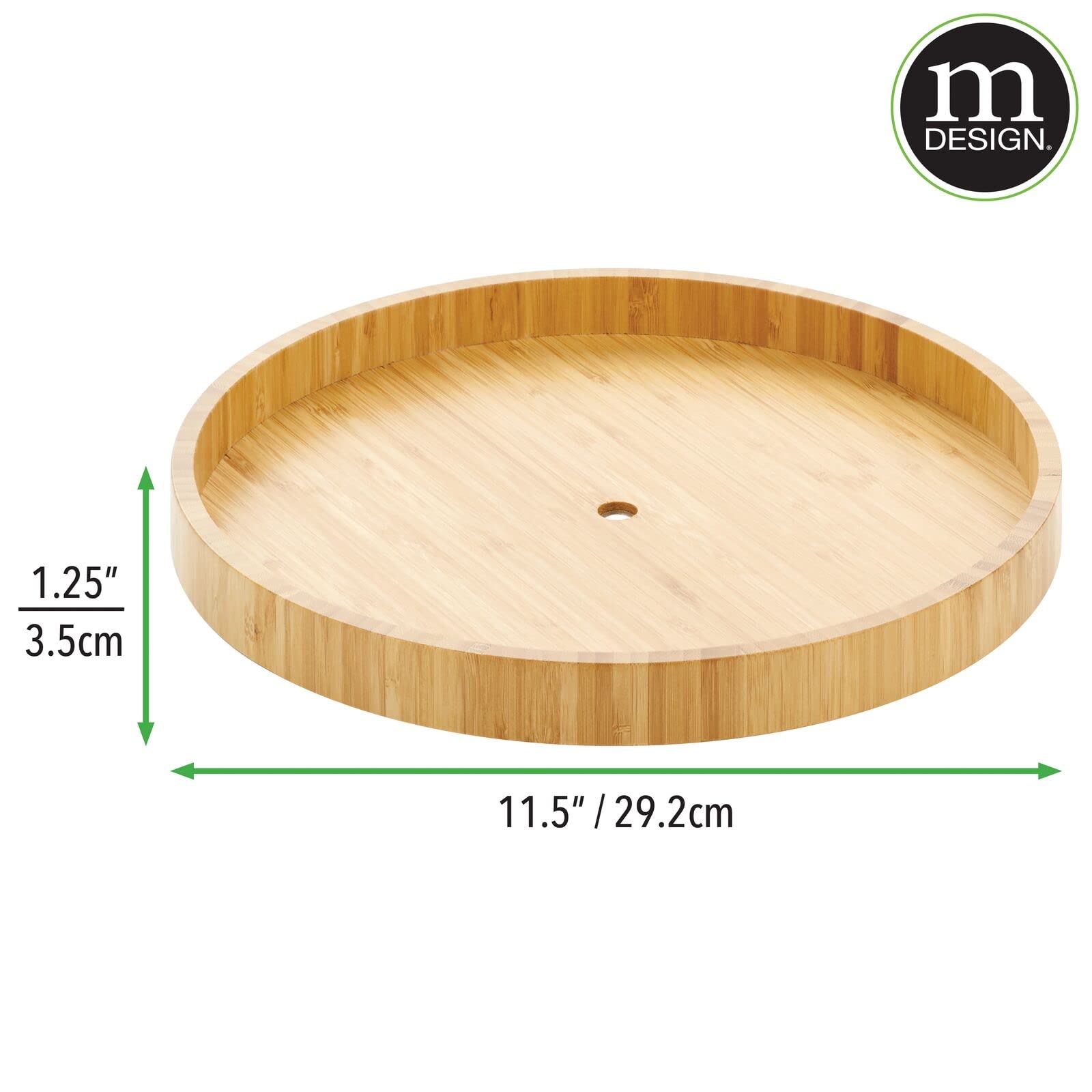 mDesign Bamboo Wood Lazy Susan Turntable Food Storage Container for Cabinets, Pantry, Refrigerator, Countertop, Spinning Organizer for Spices, Condiments - 11.5" Round - Echo Collection - Natural