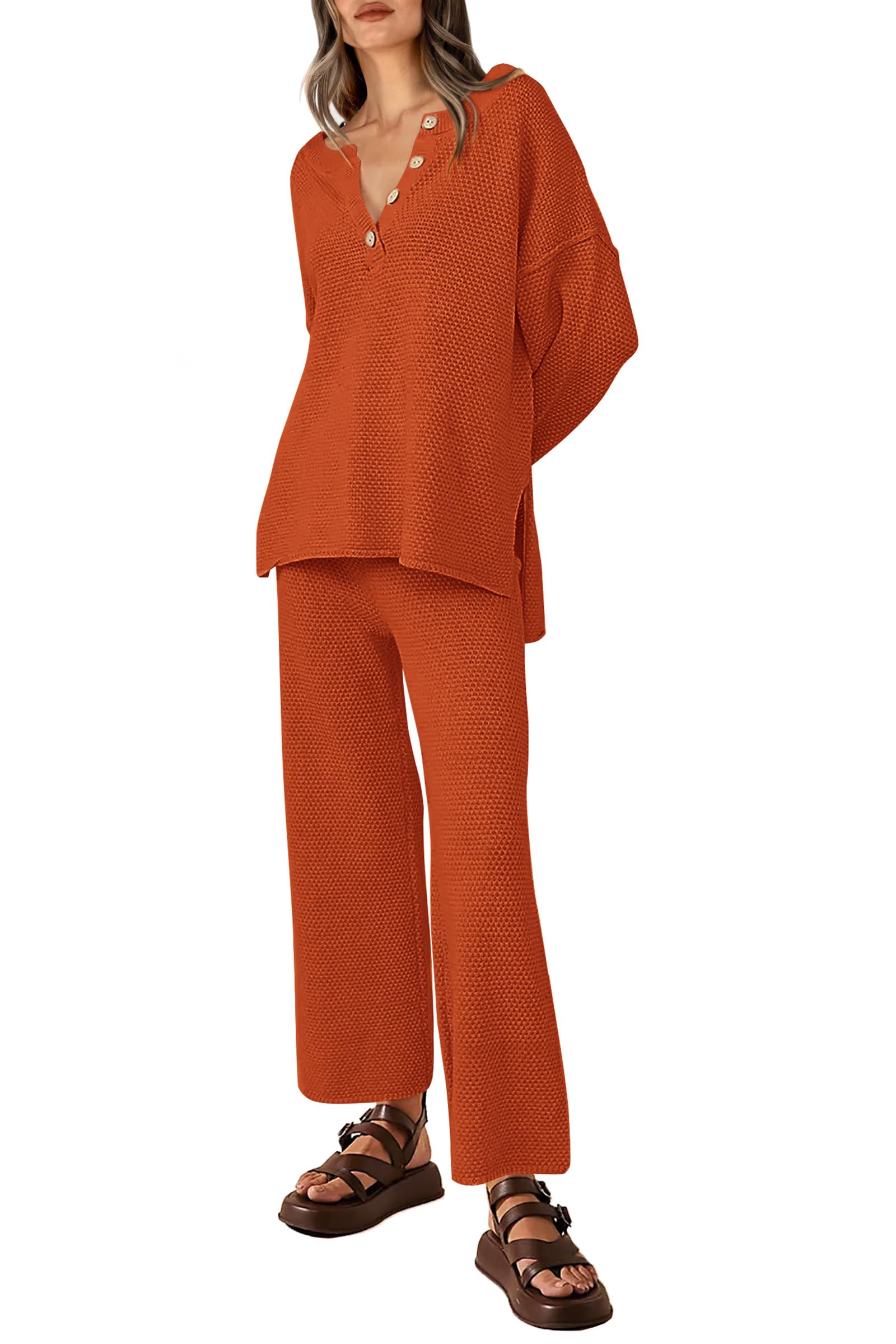 PRETTYGARDEN Women's 2 Piece Tracksuit Outfits 2024 Fall Knit Sweater And Wide Leg Pants Sweatsuit Lounge Sets (Caramel,X-Large)