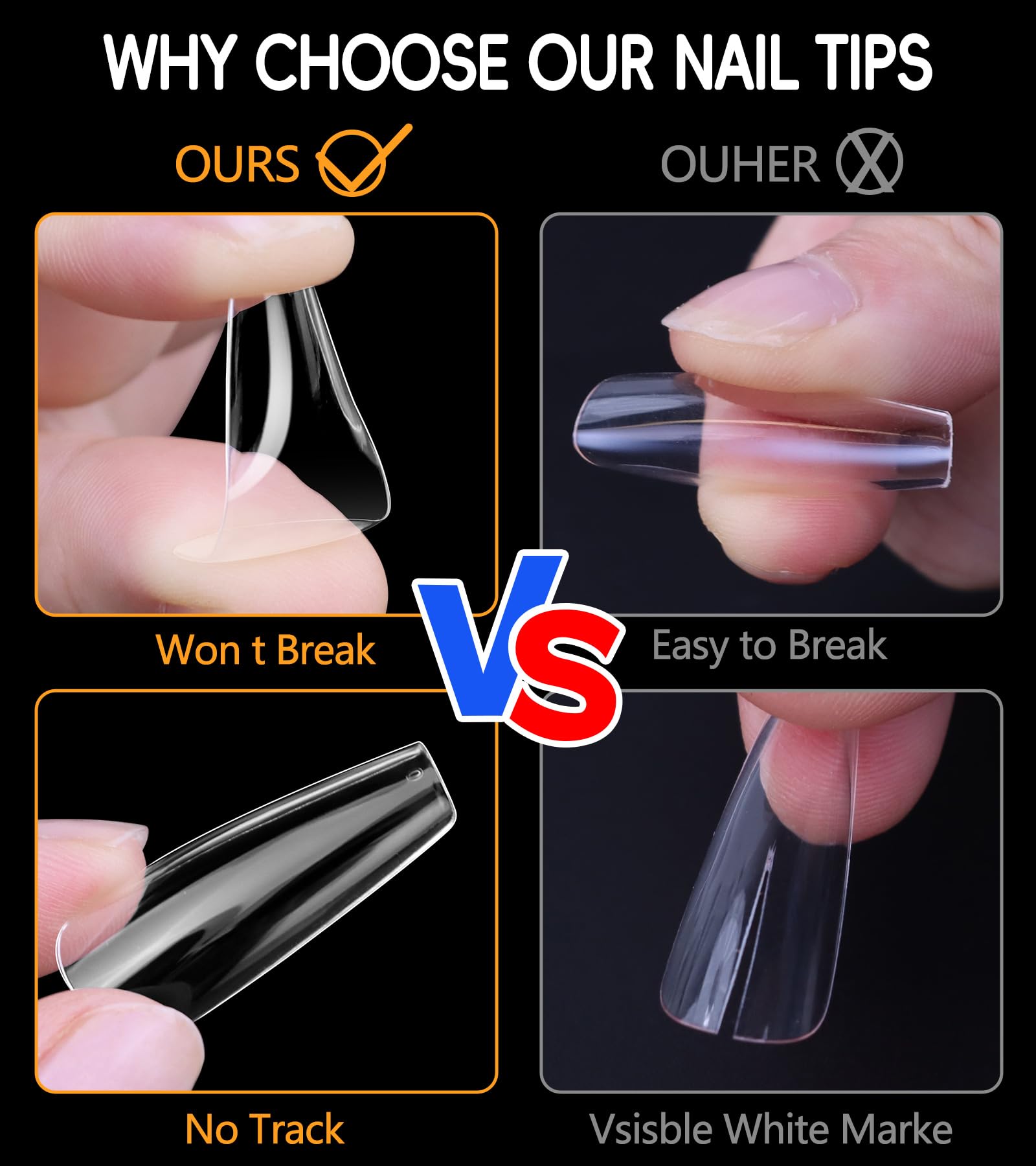 Yevyo 500 Pcs Clear Gel X Nail Tips Coffin Nail Tips False Nail Tips, Acrylic Fake Nail Soft Medium Coffin Shape Nail Extension Tips Extra Long Nail Tips Full Cover Nail Tips for Nail Arts DIY Home