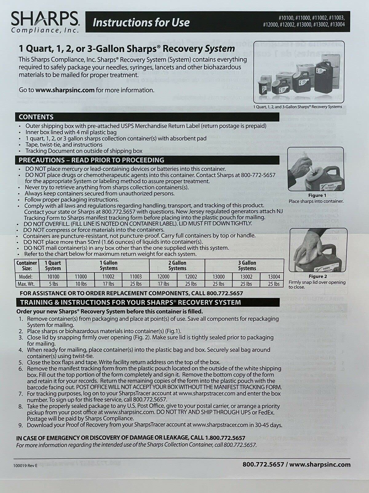 Sharps Compliance 13000-008 Sharps Recovery System 3 gal Needle Disposal Container, English, 15.34 fl. oz., Plastic, 1 x 1 x 1