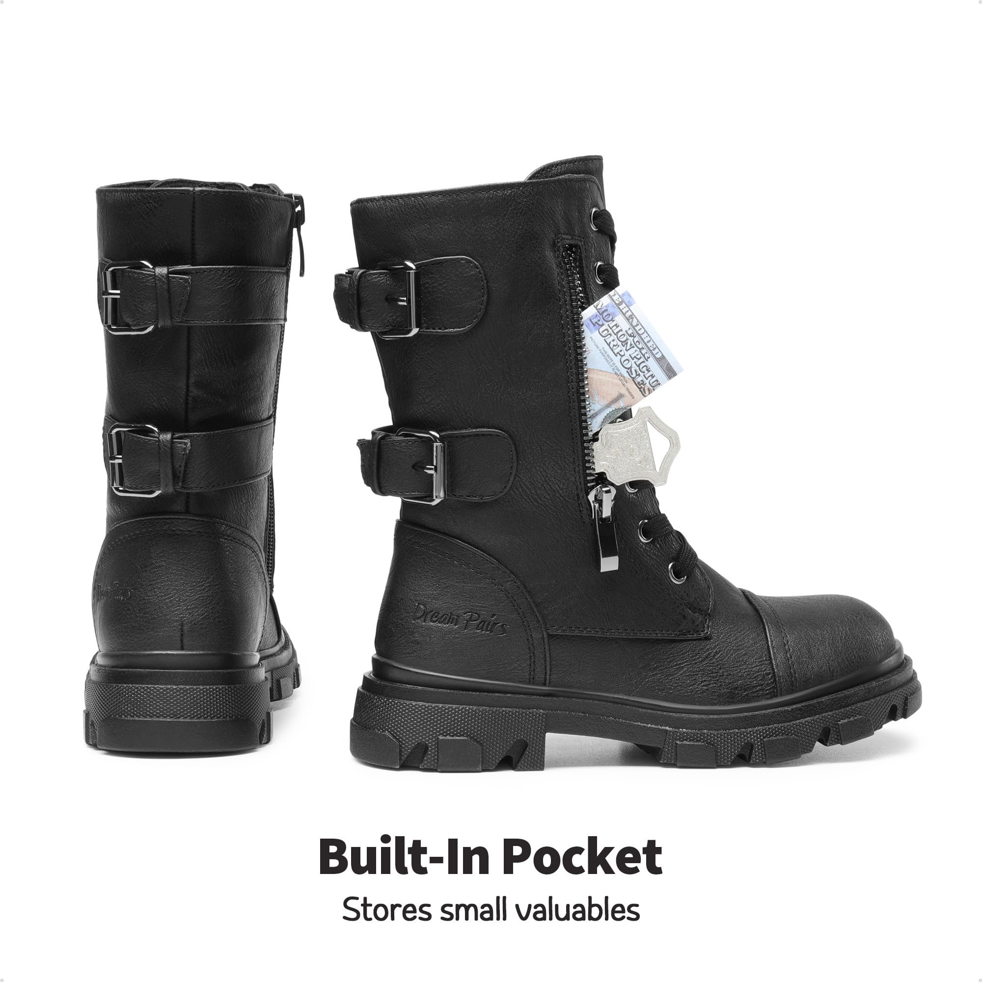 DREAM PAIRS Girls Combat Boots Side Zipper Ankle Booties SDBO2306K Size 6 Big Kid Black
