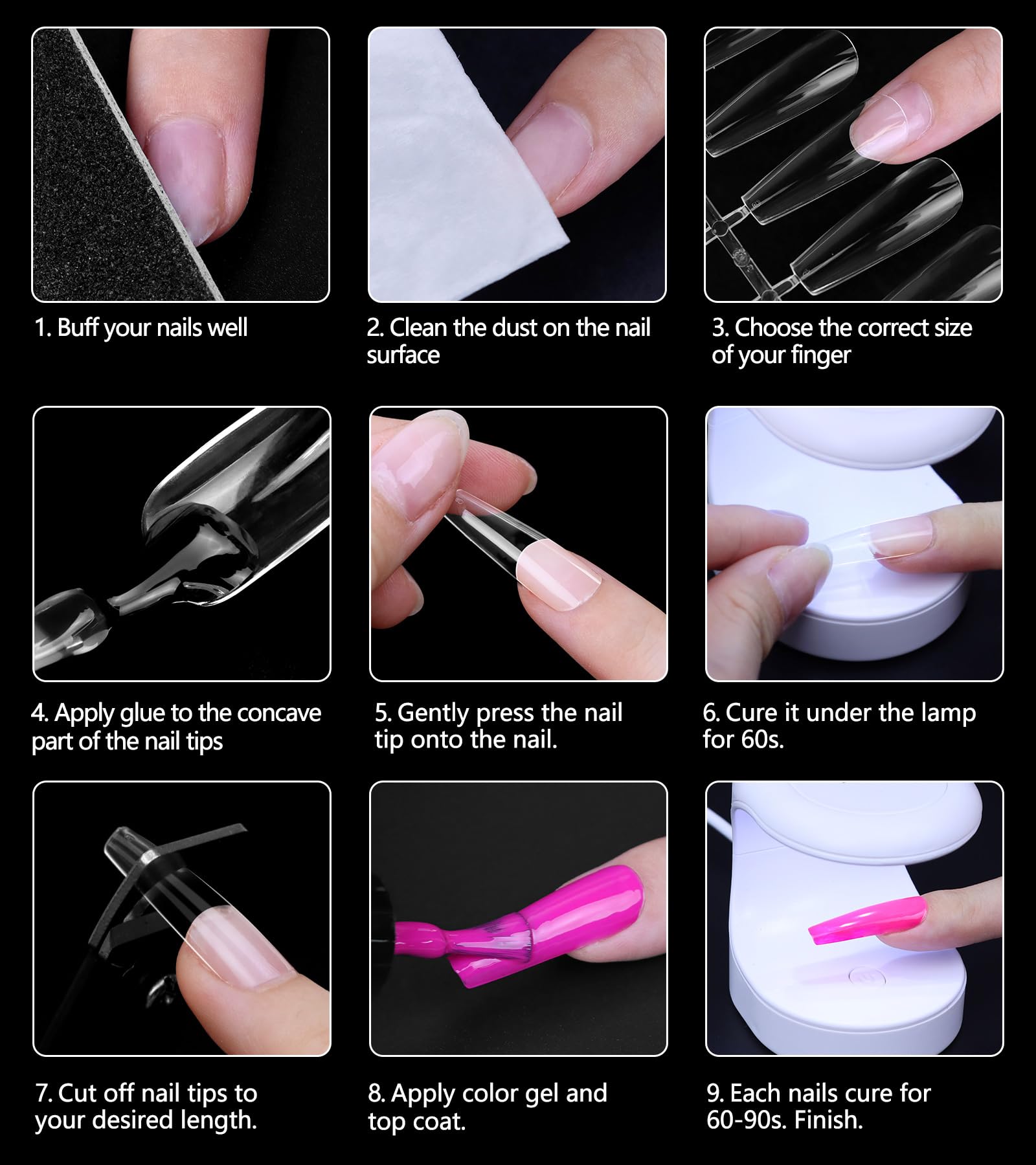 Yevyo 500 Pcs Clear Gel X Nail Tips Coffin Nail Tips False Nail Tips, Acrylic Fake Nail Soft Medium Coffin Shape Nail Extension Tips Extra Long Nail Tips Full Cover Nail Tips for Nail Arts DIY Home