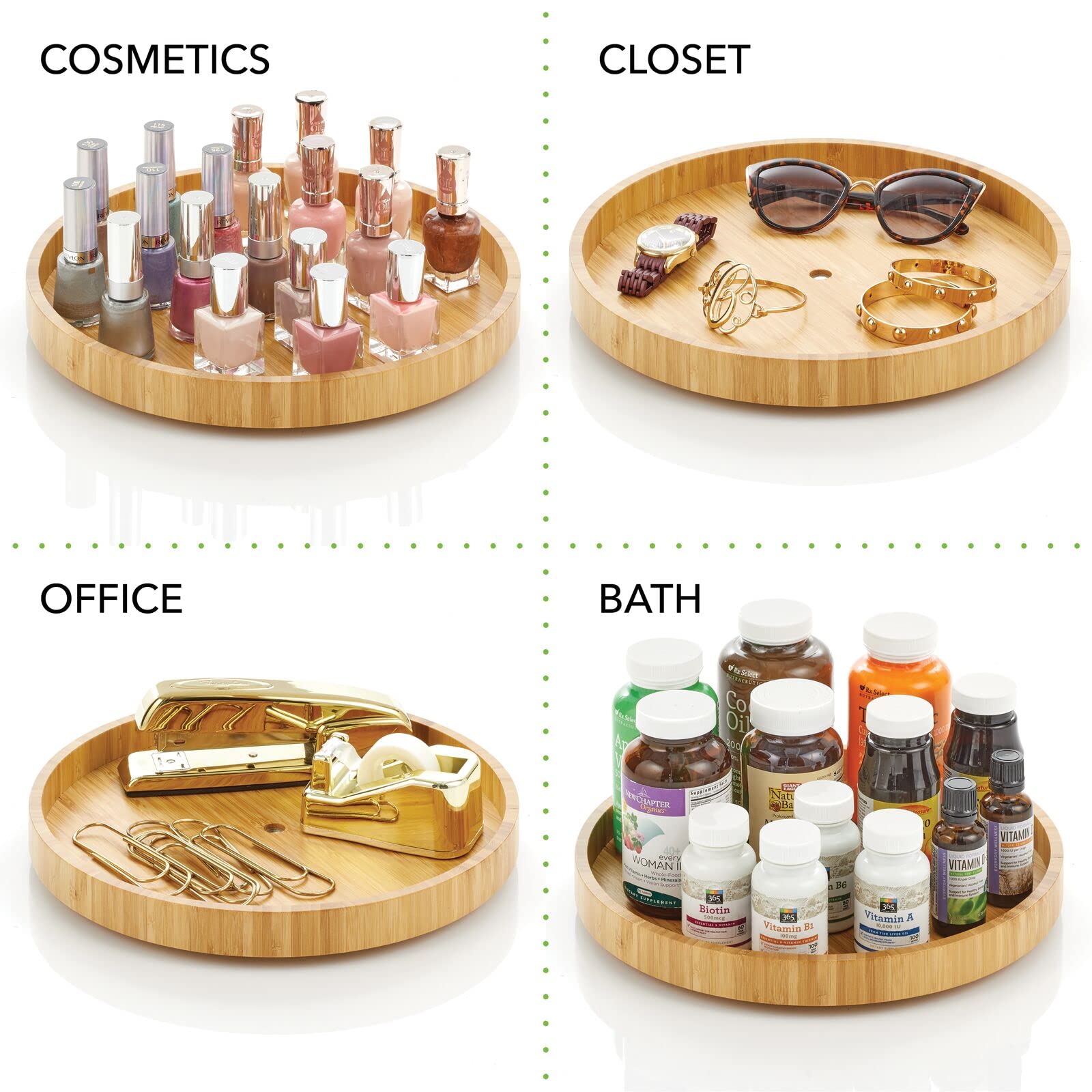 mDesign Bamboo Wood Lazy Susan Turntable Food Storage Container for Cabinets, Pantry, Refrigerator, Countertop, Spinning Organizer for Spices, Condiments - 11.5" Round - Echo Collection - Natural