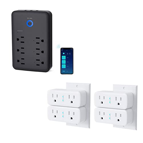 Smart Plug Outlet Extender, WiFi Surge Protector Power Strip+Mini Wi-Fi Plugs Compatible with Alexa and Google Home