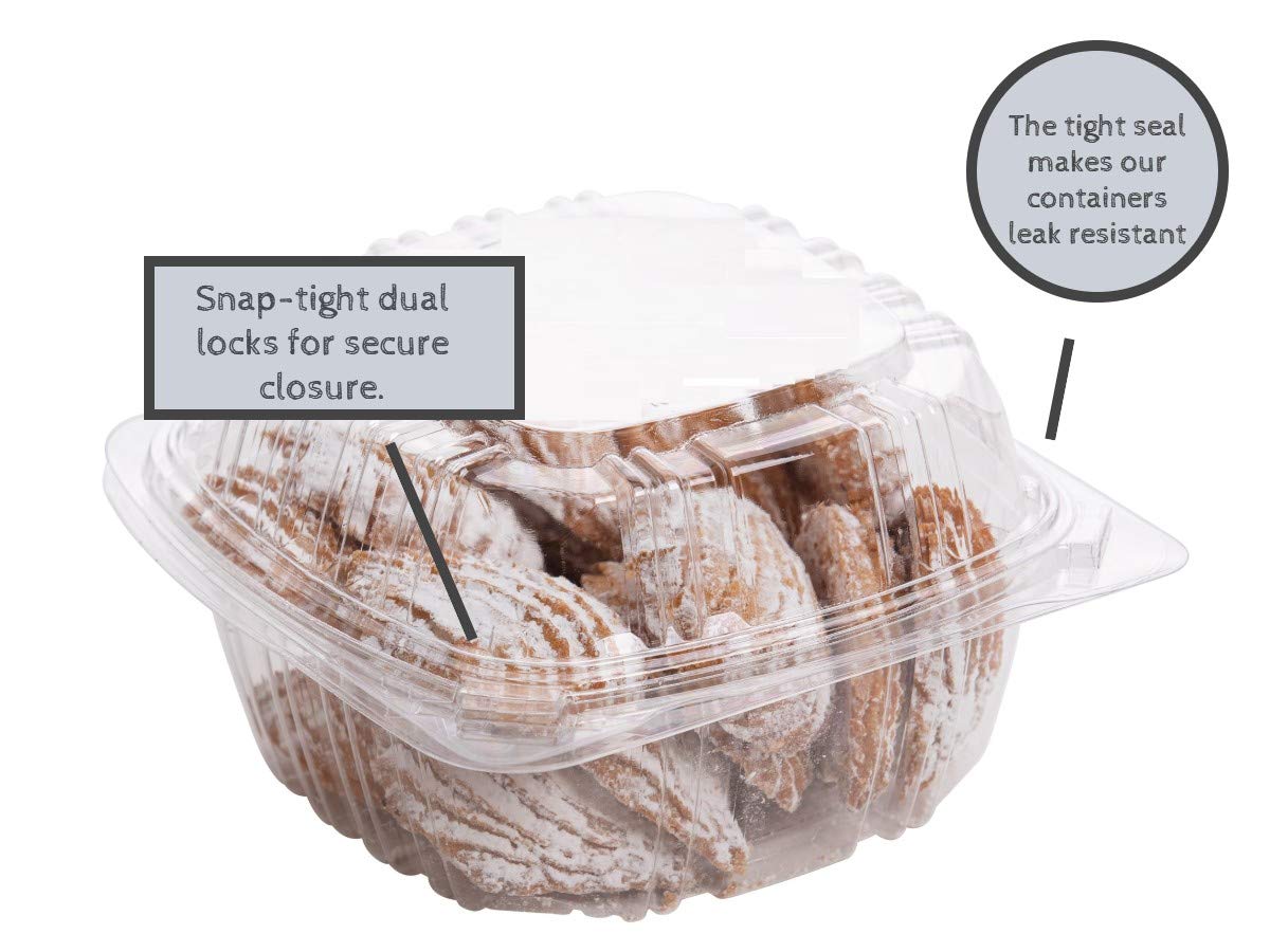 Smygoods Dessert Containers, (Pack of 50-6x6x3) Disposable Plastic Clamshell Food Containers, Clear Hinged Food Container