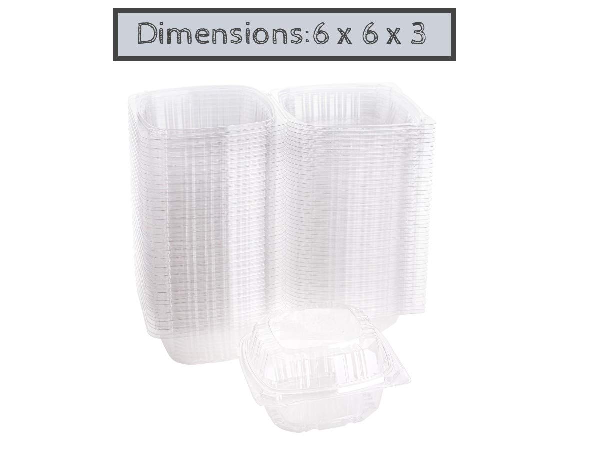 Smygoods Dessert Containers, (Pack of 50-6x6x3) Disposable Plastic Clamshell Food Containers, Clear Hinged Food Container