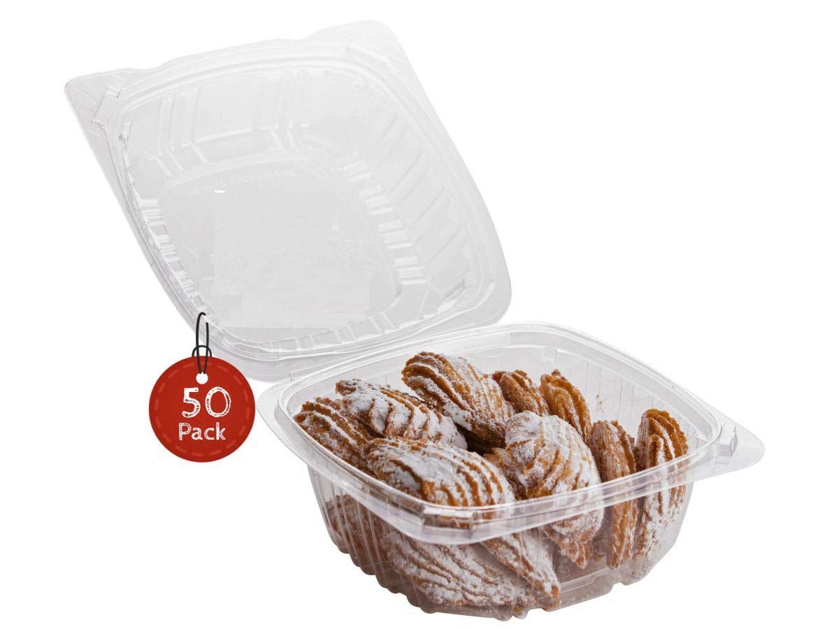 Smygoods Dessert Containers, (Pack of 50-6x6x3) Disposable Plastic Clamshell Food Containers, Clear Hinged Food Container