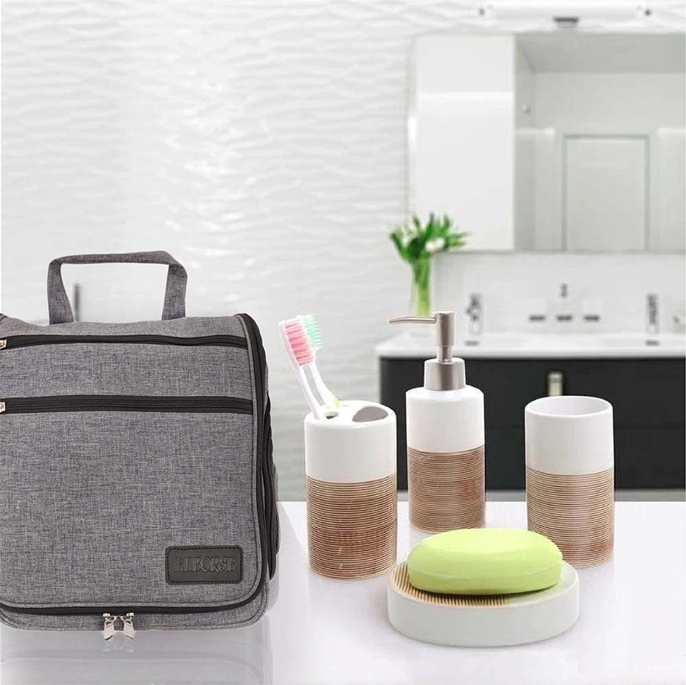 fjackets Toiletry Bag Grey Travel Containers For Toiletries With Cruise Ship Essentials - Road Trip Essentials -Airplane Travel Essentials, Travel Accessories - Bathroom & Shower Organizer