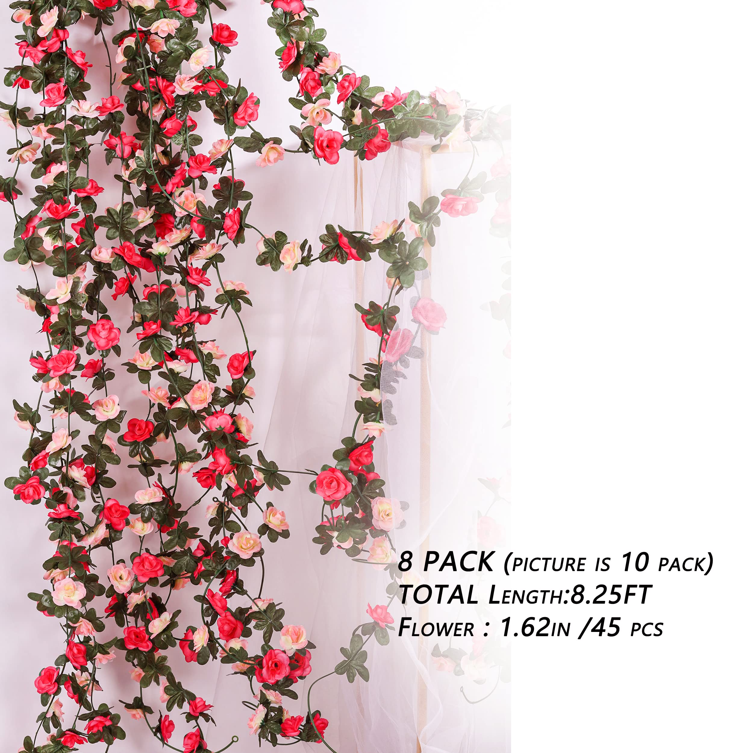 Miracliy 16 Pack 131 FT Flower Garland Decorations Plastic Artificial Flowers for Wedding Decoration Photo Booth Backdrop