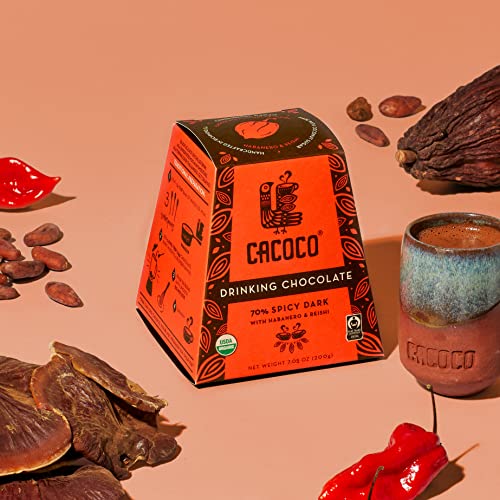 70% Spicy Dark Drinking Chocolate - Certified Organic Hot Cacao / Fair Trade Cocoa - by CACOCO (7.05 ounces) …