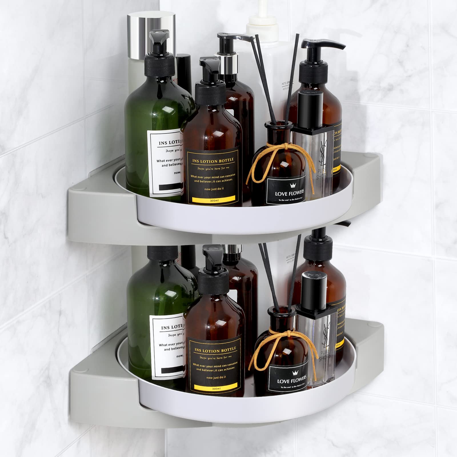 Shower Caddy Corner, 360° Rotate Shower Organizer Shelves, Shower Lazy Susan Organizer Turntable for Bathroom Storage, No Drilling Corner Shower Shelf Rack for Bathroom,Kitchen and Dorm(2 Pack )