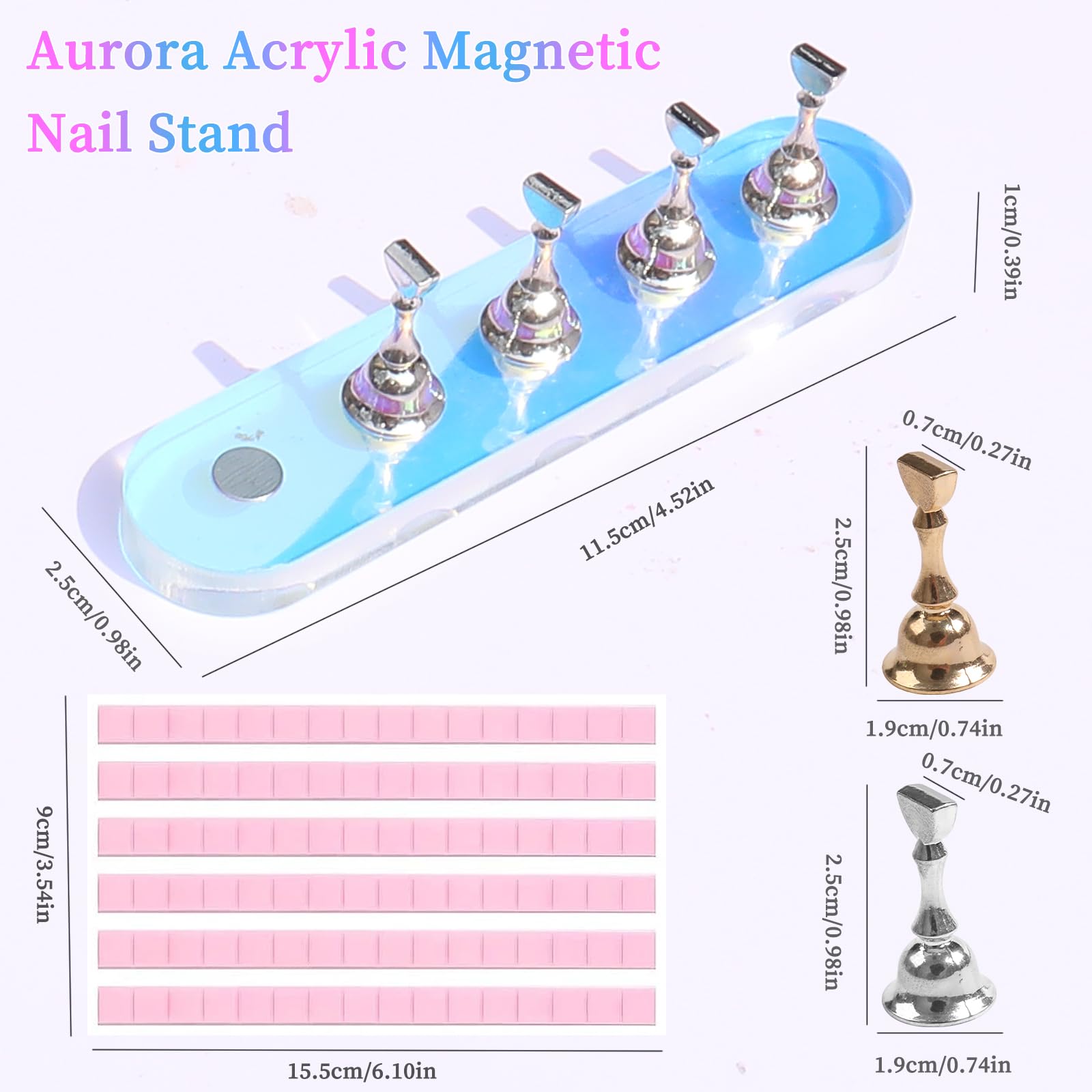 ANGNYA Nail Stand for Press on, 2 Set Aurora Nail Holder for Painting Nails Press on Nail Stands with 96 Pcs Reusable Sticky Putty for Nail Art Display Home & Salon Use