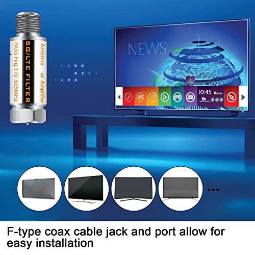 2Pcs 5G/LTE Filter Improves Antenna Amplifier Signals - 5G/LTE Filter for TV Antenna Signal Purifier,4G/5G Filter Reduce Interference from Cell Phones Towers(Pass Freq 170-695MHz )