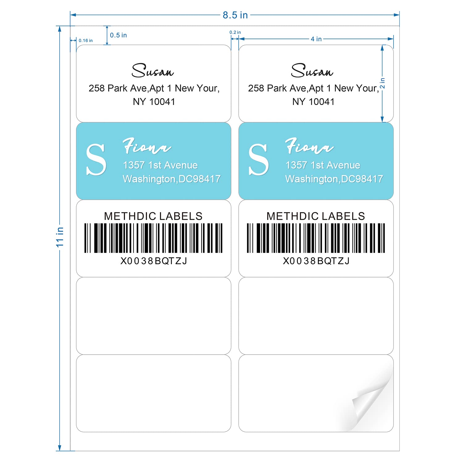 Methdic Shipping Labels 2"×4" 300 Labels Sticker Paper for Laser/Ink Jet Printer Mailing Labels 8.5"*11" White 10 per Sheet