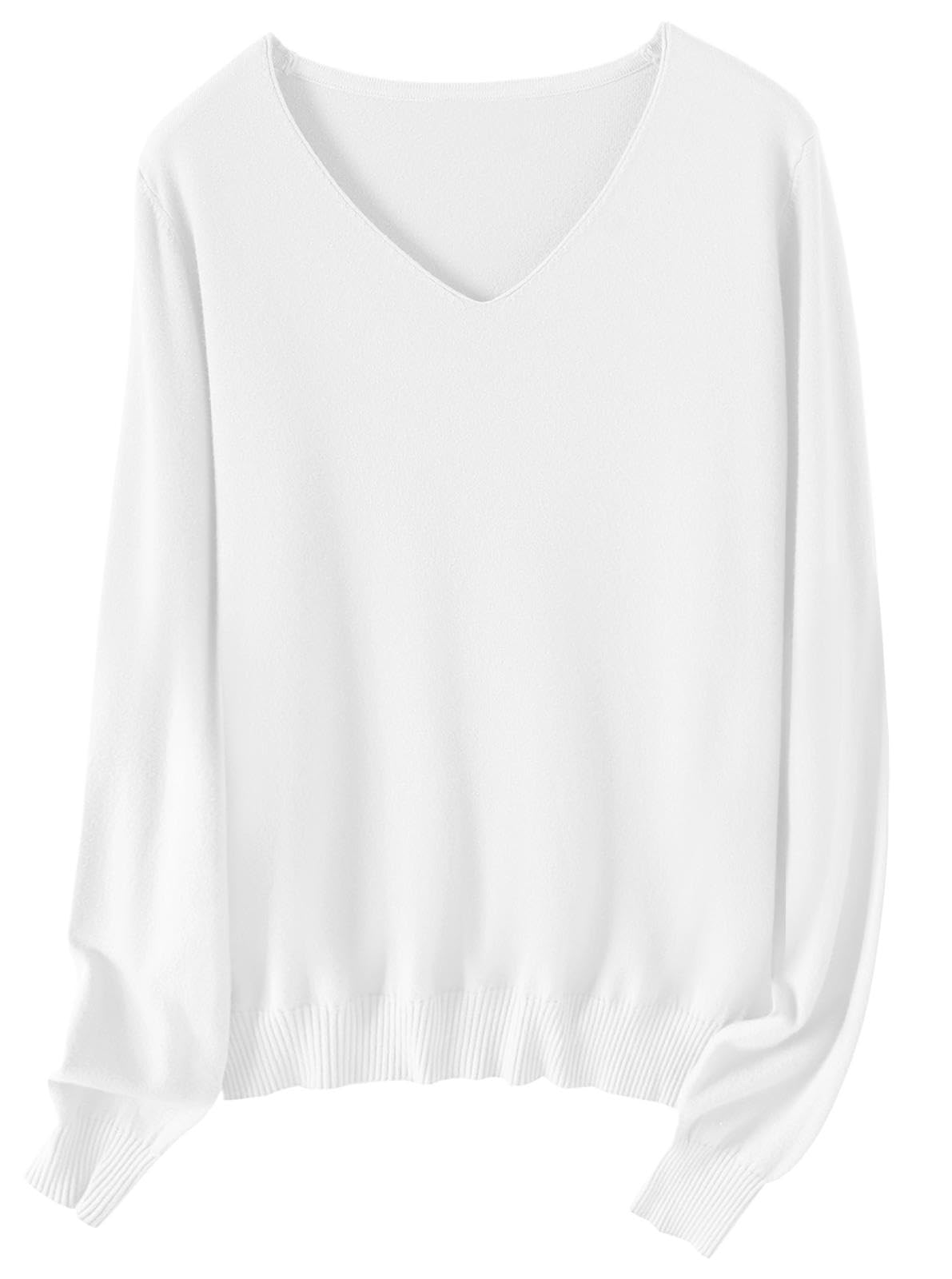 Women's Long Sleeve V Neck Sweater, Soft Pullover Knit Tops, X01 V Neck White, Small