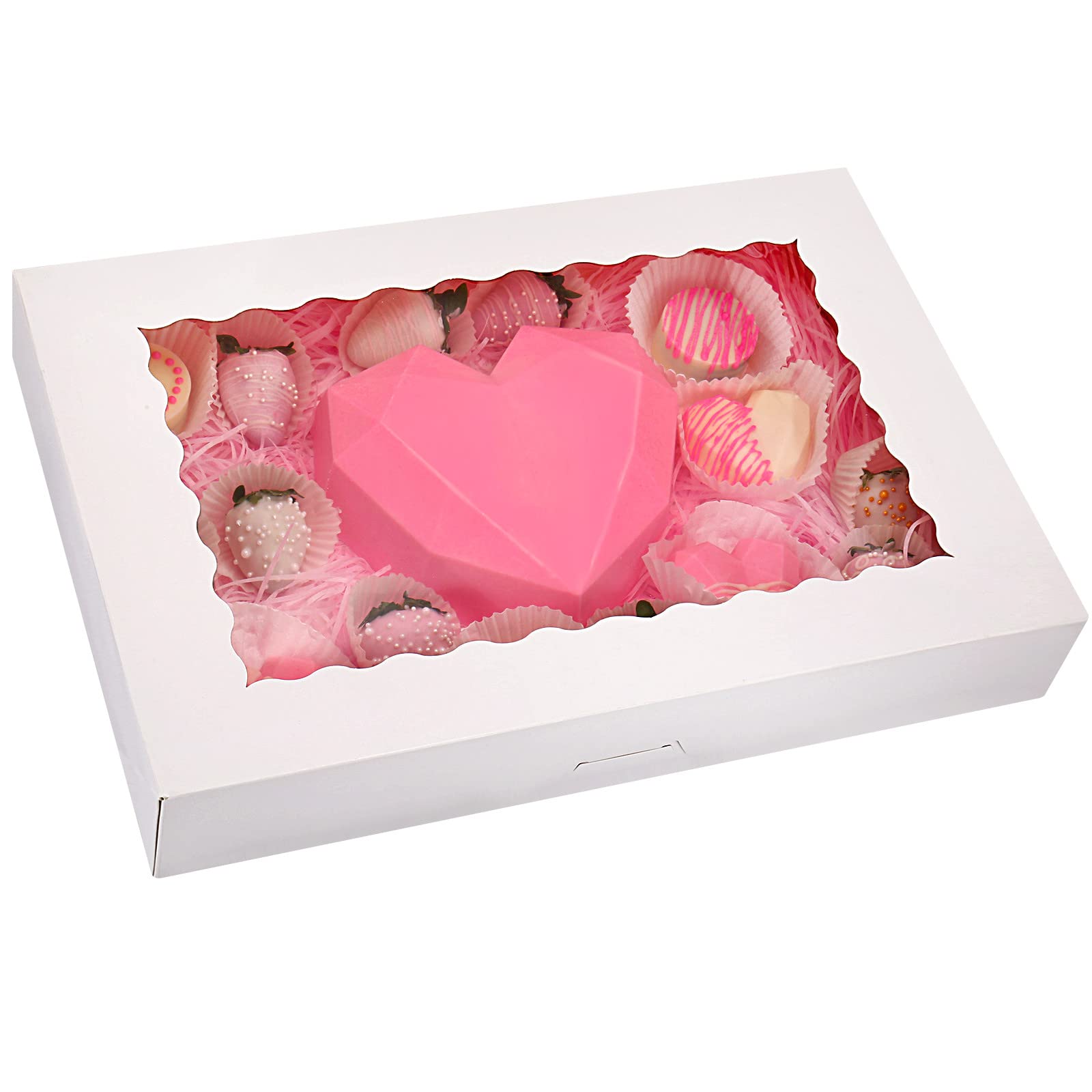 Tcoivs 20-Pack 16" x 11" x 2.5" Bakery Boxes with Window Hold 12 Donuts, Auto-Popup Large Cookie Boxes, Treat Boxes for Pastries (White)