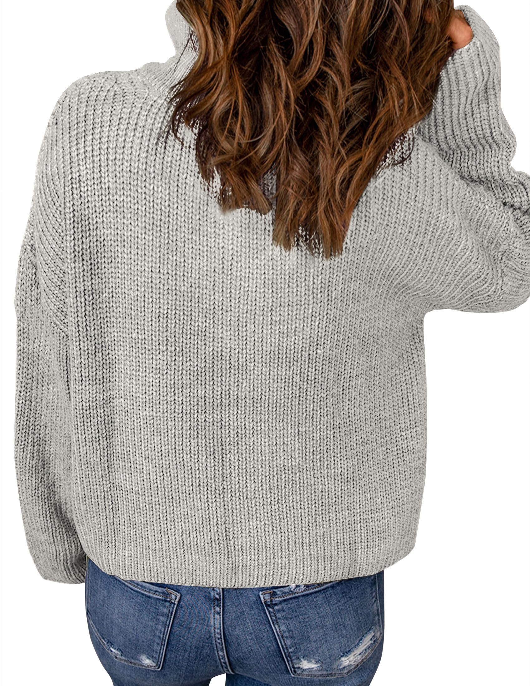 MEROKEETY Women's 2024 Long Sleeve Chunky Knit Sweaters 1/4 Zip Polo V Neck Casual Pullover Tops,Grey,S