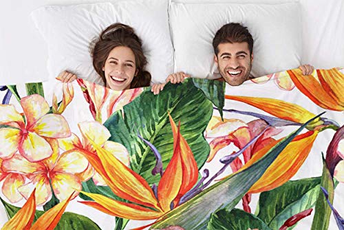Mugod Tropical Flowers Throw Blanket Seamless Exotic Floral Pattern Bird of Paradise Decorative Soft Warm Cozy Flannel Plush Throws Blankets for Bedding Sofa Couch 60 X 80 Inch