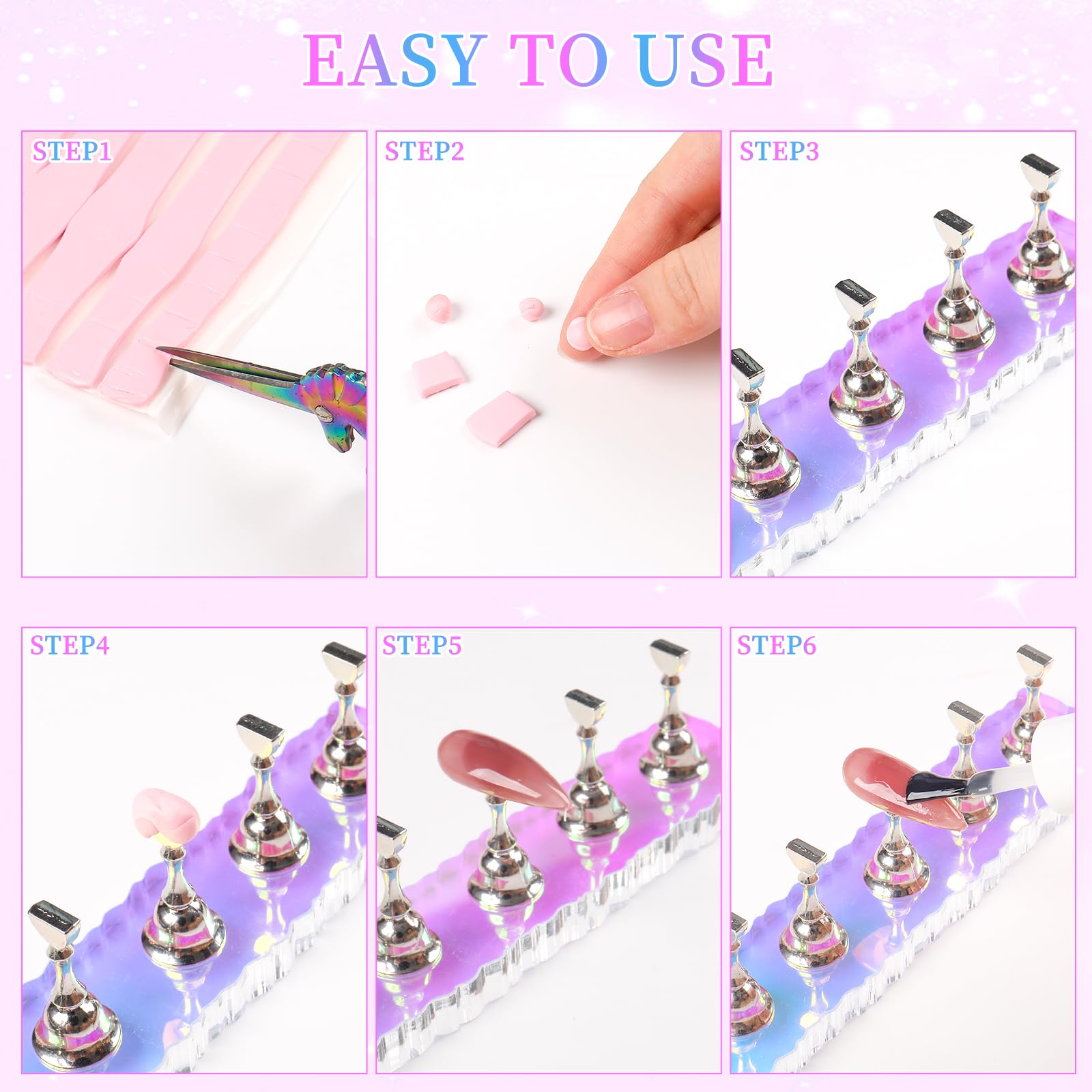 ANGNYA Nail Stand for Press on, 2 Set Aurora Nail Holder for Painting Nails Press on Nail Stands with 96 Pcs Reusable Sticky Putty for Nail Art Display Home & Salon Use