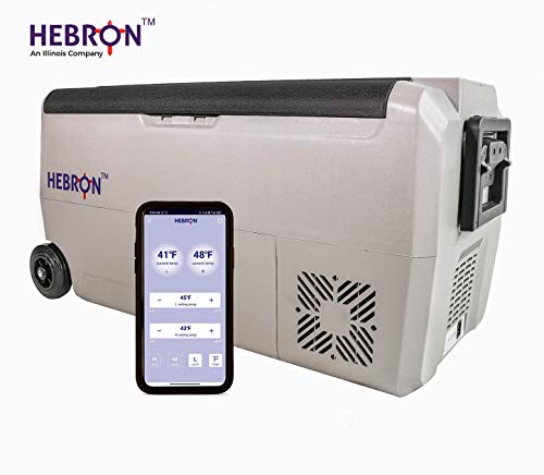 Hebron 33 Quart Dual Zone Portable Refrigerator/Freezer for Camping Fishing and Travel - 12/24 Volt DC Mini Chest Cooler for Vans Campers RVs and Boats
