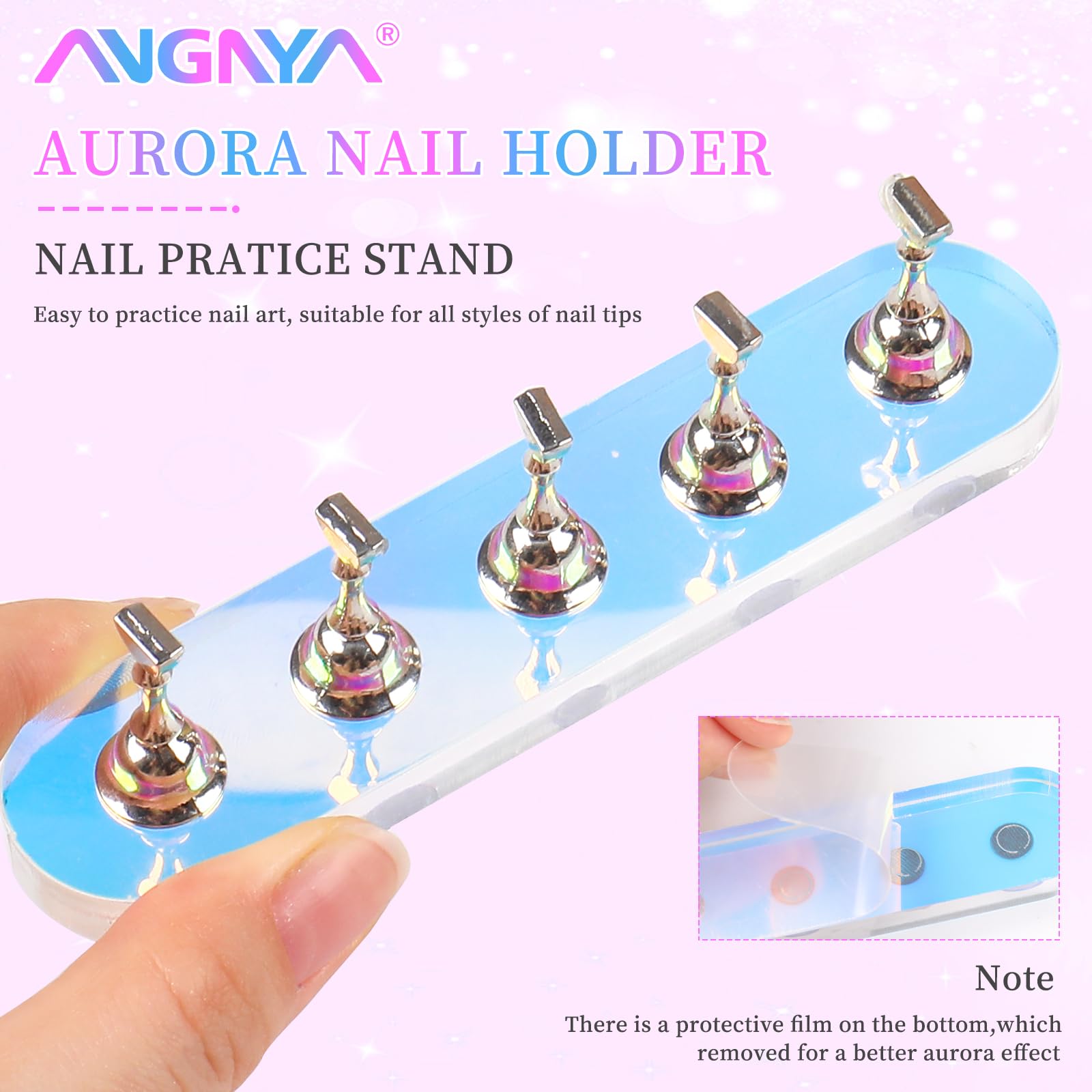 ANGNYA Nail Stand for Press on, 2 Set Aurora Nail Holder for Painting Nails Press on Nail Stands with 96 Pcs Reusable Sticky Putty for Nail Art Display Home & Salon Use