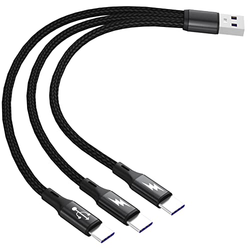 GELRHONR USB C Splitter Cable,USB A Male to 3 Type-C Male Charge Cable,3 in 1 Nylon Braided Charging Cord with 3x0.2m Cable, 5A Fast Charge,Compatible with Mobile/Android and More (0.65FT-0.2M)