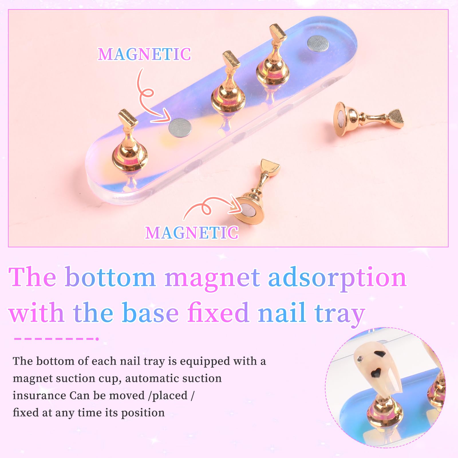 ANGNYA Nail Stand for Press on, 2 Set Aurora Nail Holder for Painting Nails Press on Nail Stands with 96 Pcs Reusable Sticky Putty for Nail Art Display Home & Salon Use