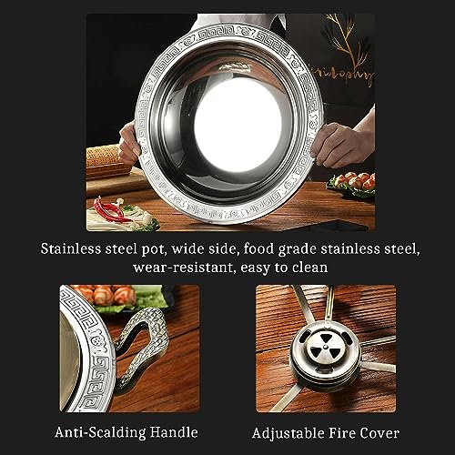 FLTRGO Retro Round Chafing Dish, Stainless Steel Buffet Server Warming Tray with Fuel Holders and Lid, for Birthday Party Wedding Celebration