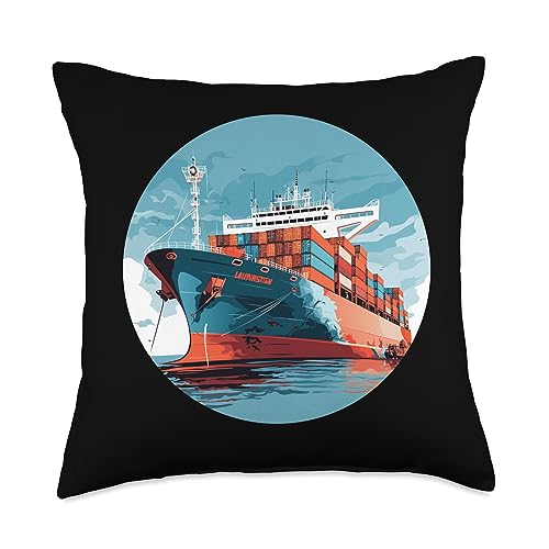 Cool Ship Building Big Transport Cargo Container Ships Lovers Throw Pillow, 18x18, Multicolor