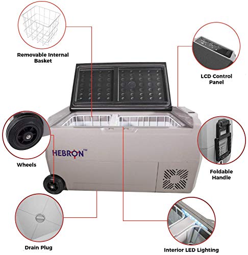 Hebron 33 Quart Dual Zone Portable Refrigerator/Freezer for Camping Fishing and Travel - 12/24 Volt DC Mini Chest Cooler for Vans Campers RVs and Boats