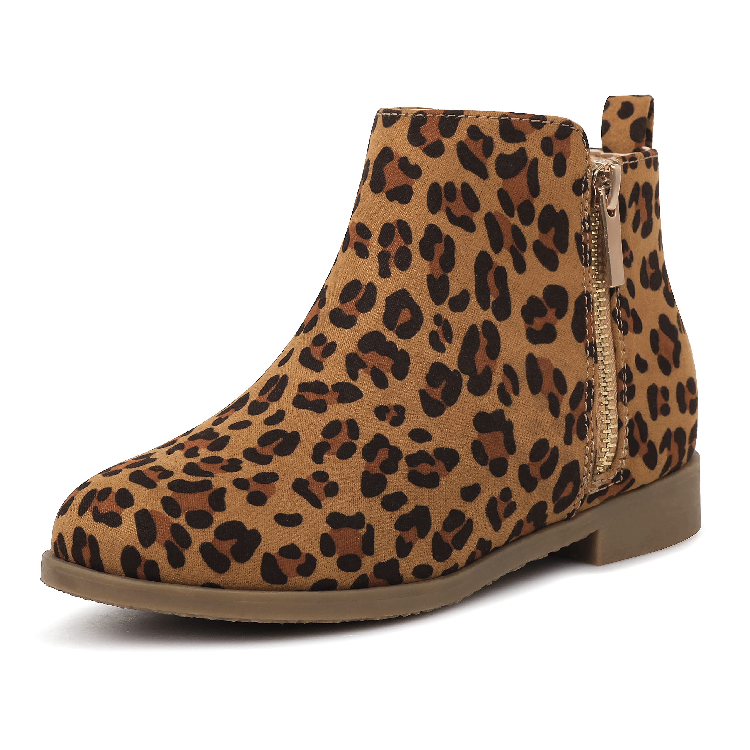 Harvest Land Girl Boots Kids Ankle Boots Warm Side Zipper Boots Low heel Short Booties Winter Snow Boots Anti-Slip Outdoor Shoes for Little Kids/Big Kids Leopard US1