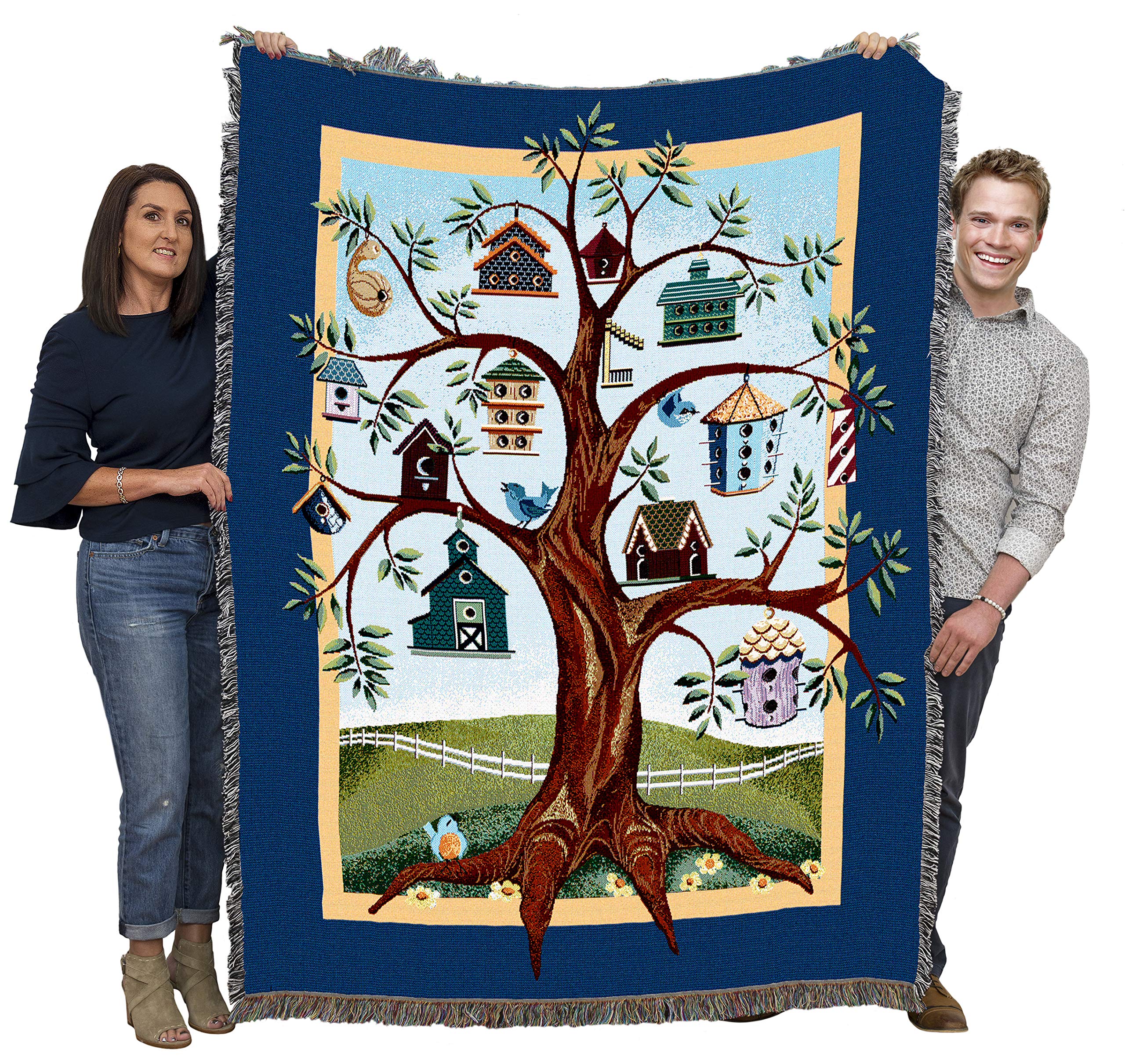Pure Country Weavers Birdhouse Tree Blanket - Bird Garden Floral Gift Tapestry Throw Woven from Cotton - Made in The USA (72x54)