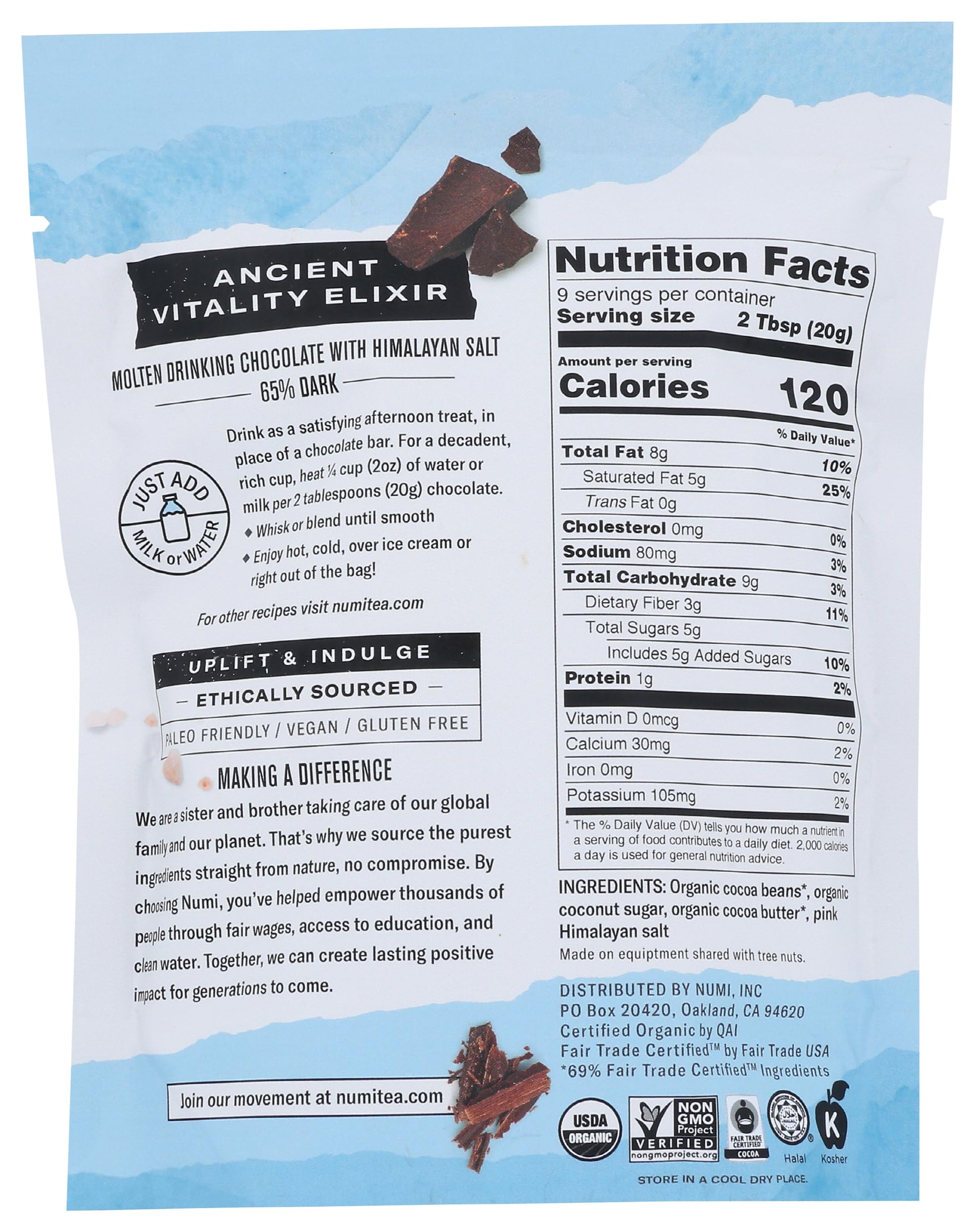 NUMI Organic Dash of Salt Drinking Chocolate, 6.3 OZ