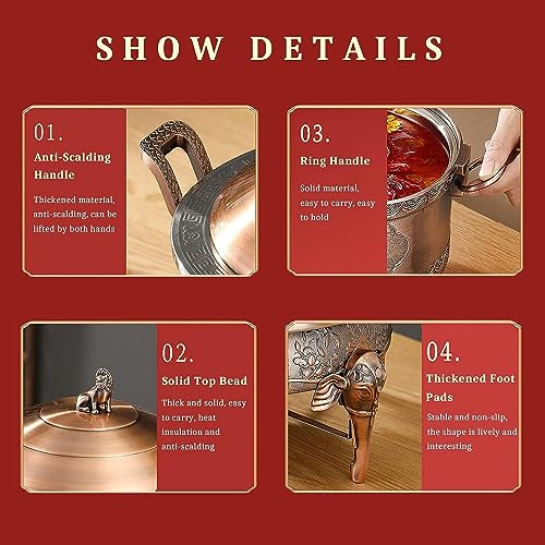 FLTRGO Retro Round Chafing Dish, Stainless Steel Buffet Server Warming Tray with Fuel Holders and Lid, for Birthday Party Wedding Celebration