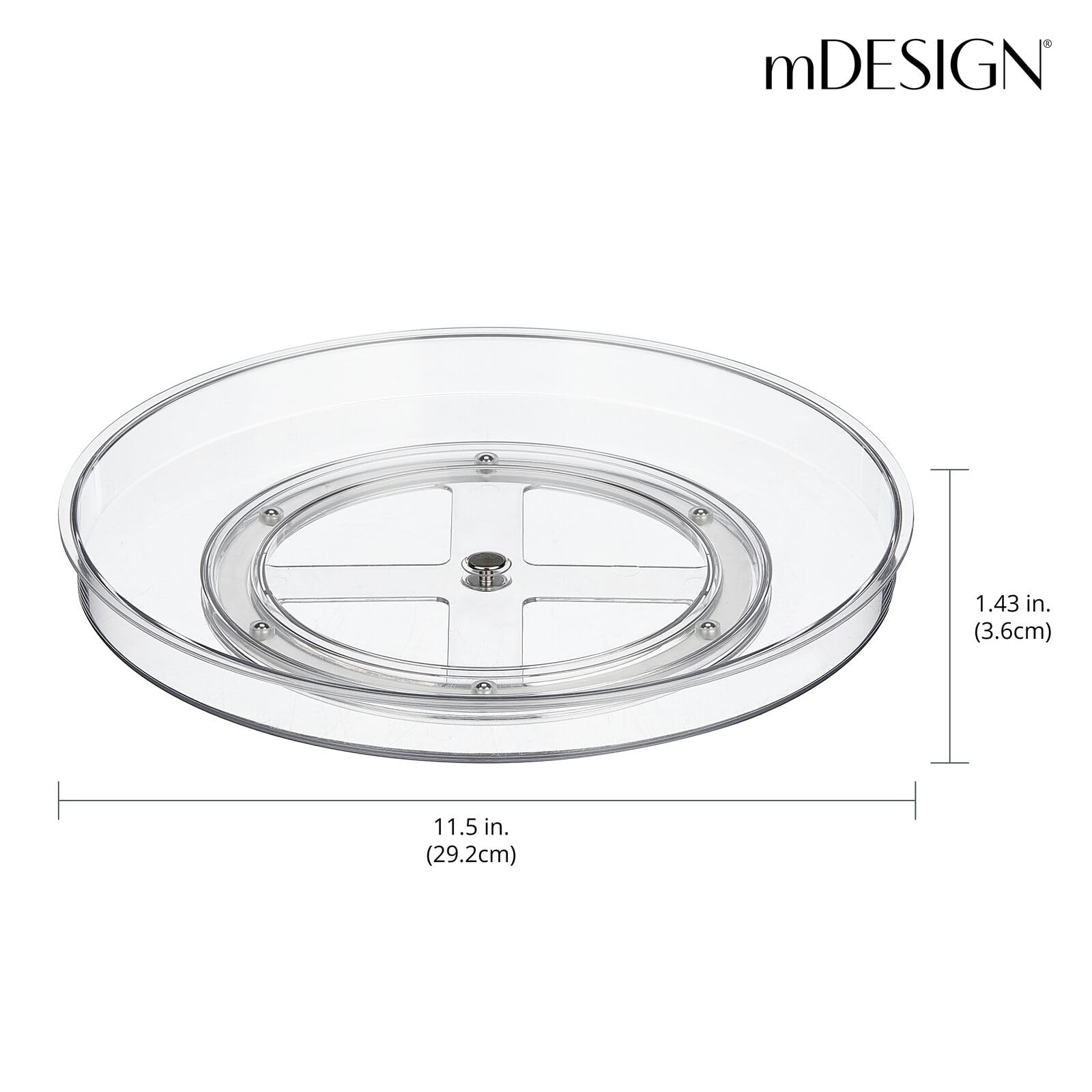 mDesign Lazy Susan Turntable Plastic Spinner for Kitchen/Bathroom, Pantry, Fridge, Cupboards, or Counter Organizing, Fully Rotating Organizer for Food, 11.5" Round - Lumiere Collection - Clear