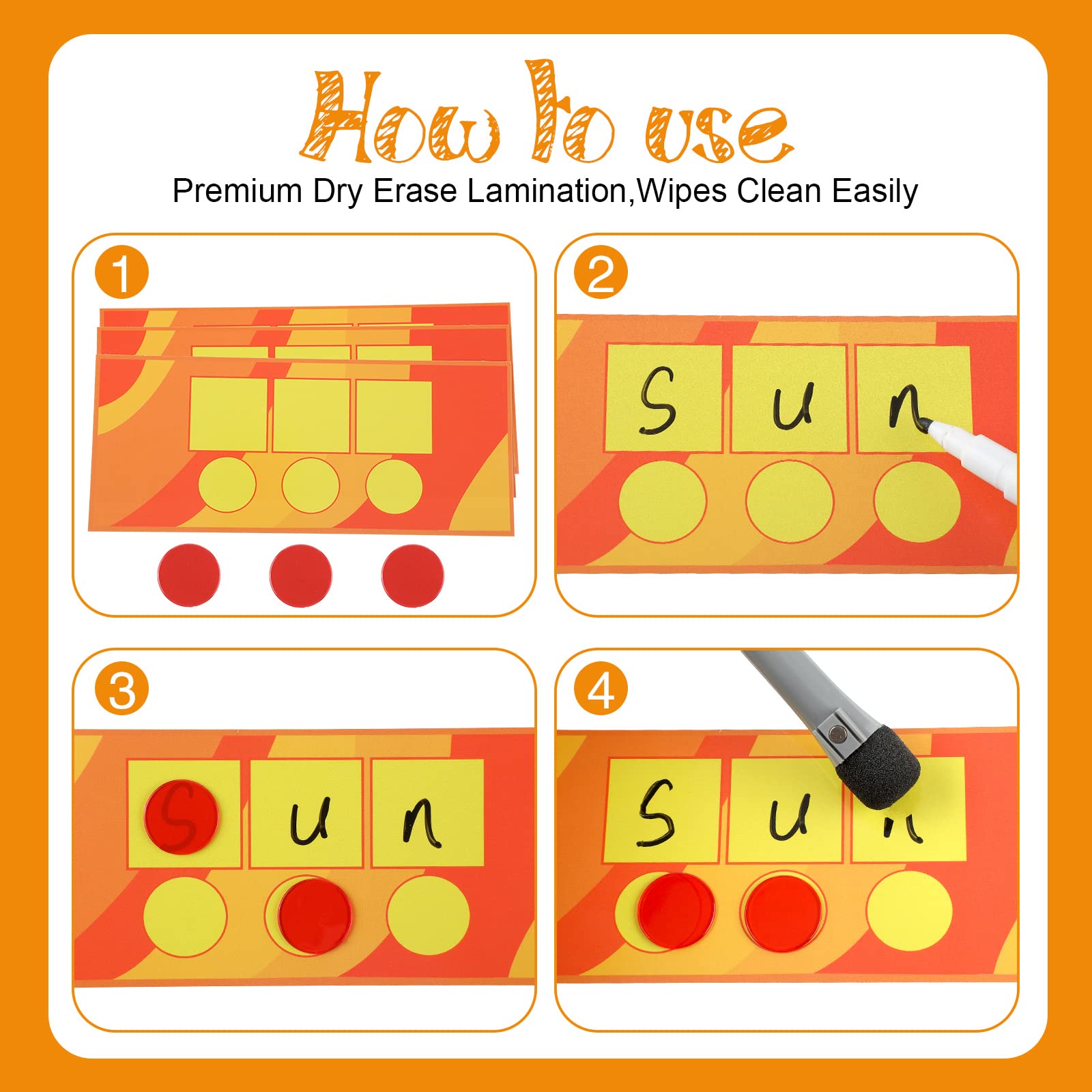 200 Pcs Set of Sound Box Mats and Chips Include 152 Pcs Chips and 48 Pcs Dry Erase Mats Phonemic Awareness Phonics Games Classroom Reading Games for Kindergarten Preschool Elementary Student Teacher