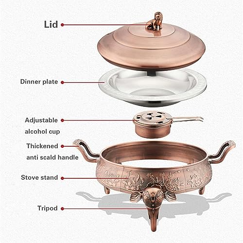 FLTRGO Retro Round Chafing Dish, Stainless Steel Buffet Server Warming Tray with Fuel Holders and Lid, for Birthday Party Wedding Celebration