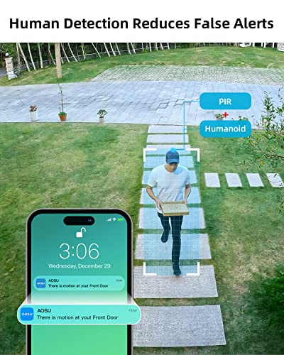 AOSU Security Cameras Wireless Outdoor, 2K HD Home Security System with 166° Ultra-Wide View, 365-Day Battery Life, Night Vision, IP67, No Monthly Fee, Work with Alexa, Google Assistant